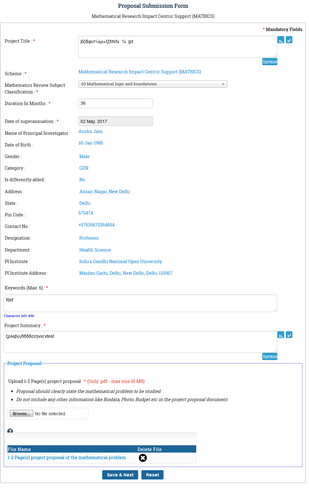PI Guidelines - Proposal Submission For MATRICS