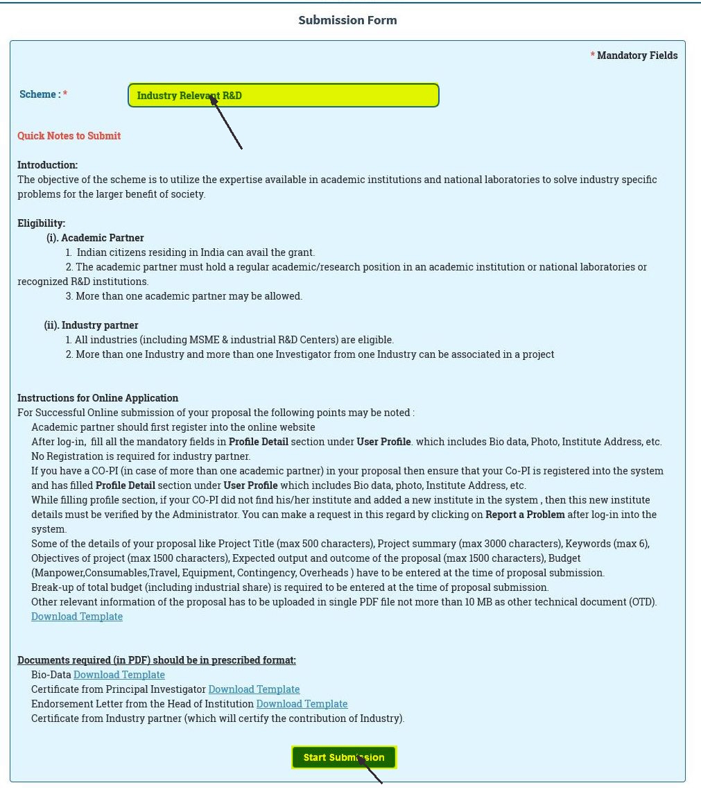 PI Guidelines - Proposal Submission for Industry Relevant R&D